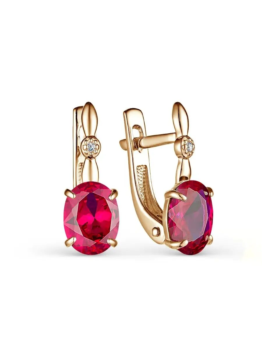 Серьги, красное золото, 585 проба, бриллиант, рубин