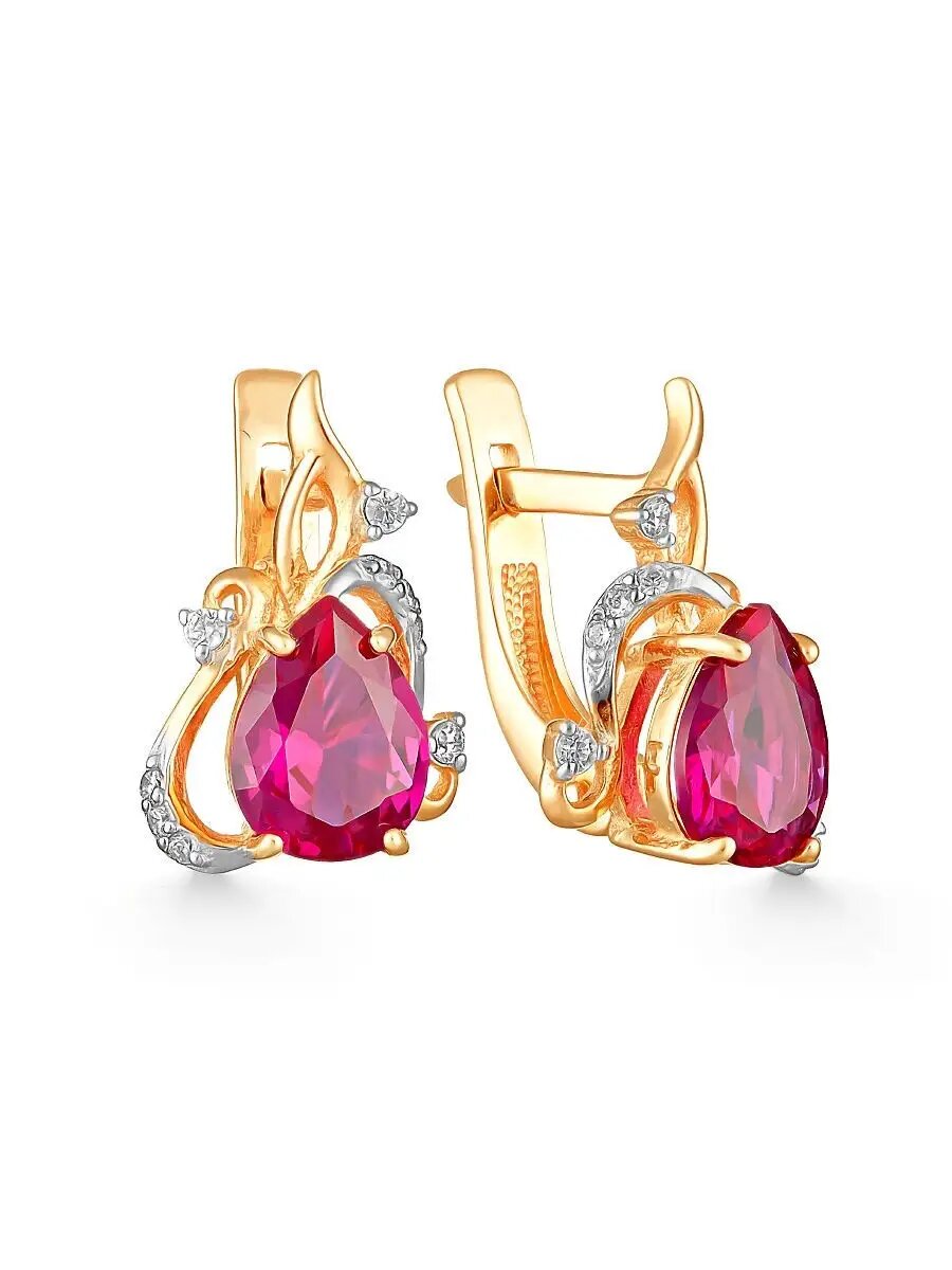 Серьги, красное золото, 585 проба, бриллиант, рубин