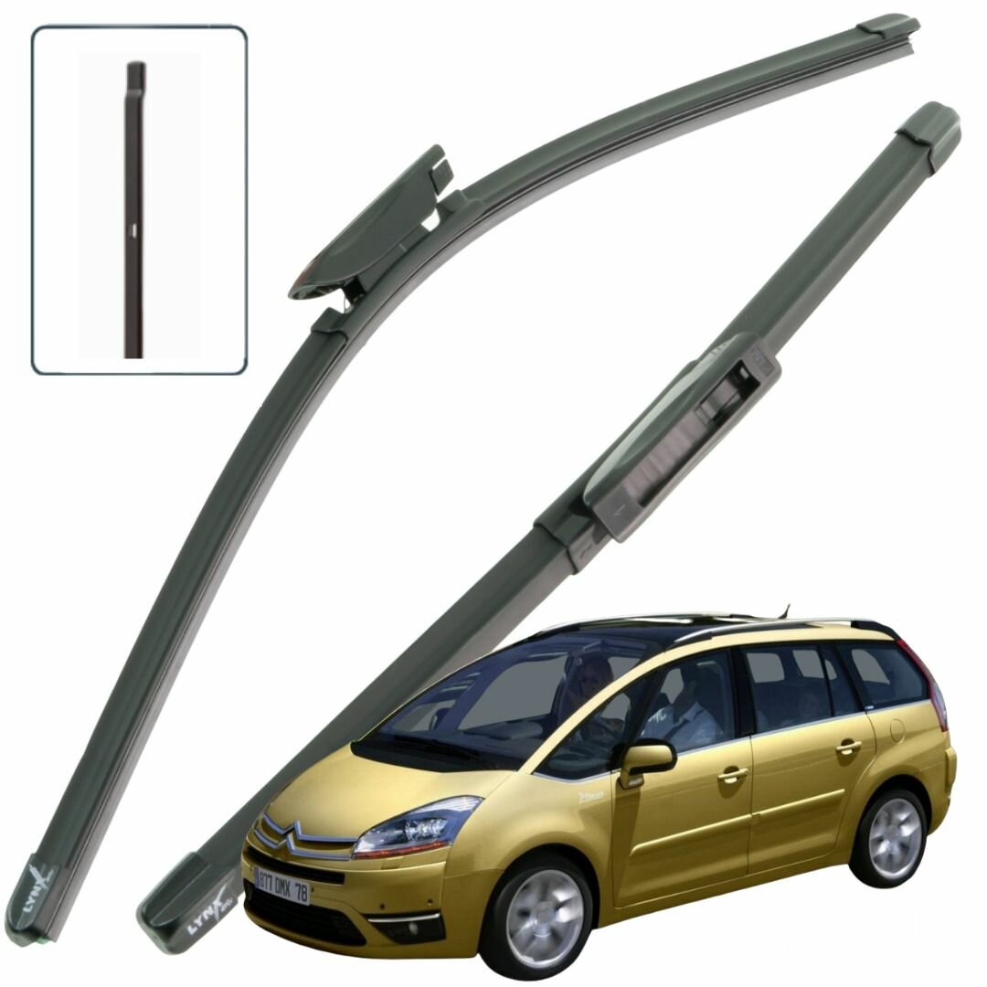 Дворники Citroen Grand C4 Picasso (1) UA / Ситроен Гранд С4 Пикассо УА 2007 2008 2009 2010 2011 2012 2013 2014 Щетки стеклоочистителя бескаркасные автомобильные LYNXauto 750мм-750мм к-т 2шт.