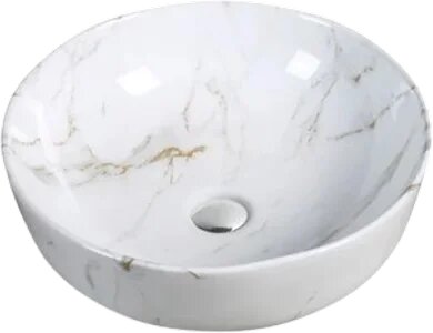 Накладная раковина SantiLine SL-7021 42 накладная, без отверстия под смеситель, фаянсовая, с донным клапаном, круглая, раковина для ванной, белая