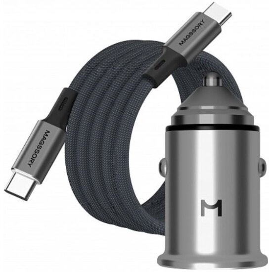 Автомобильное зарядное устройство Magssory 45Вт, с магнитным кабелем, серебро