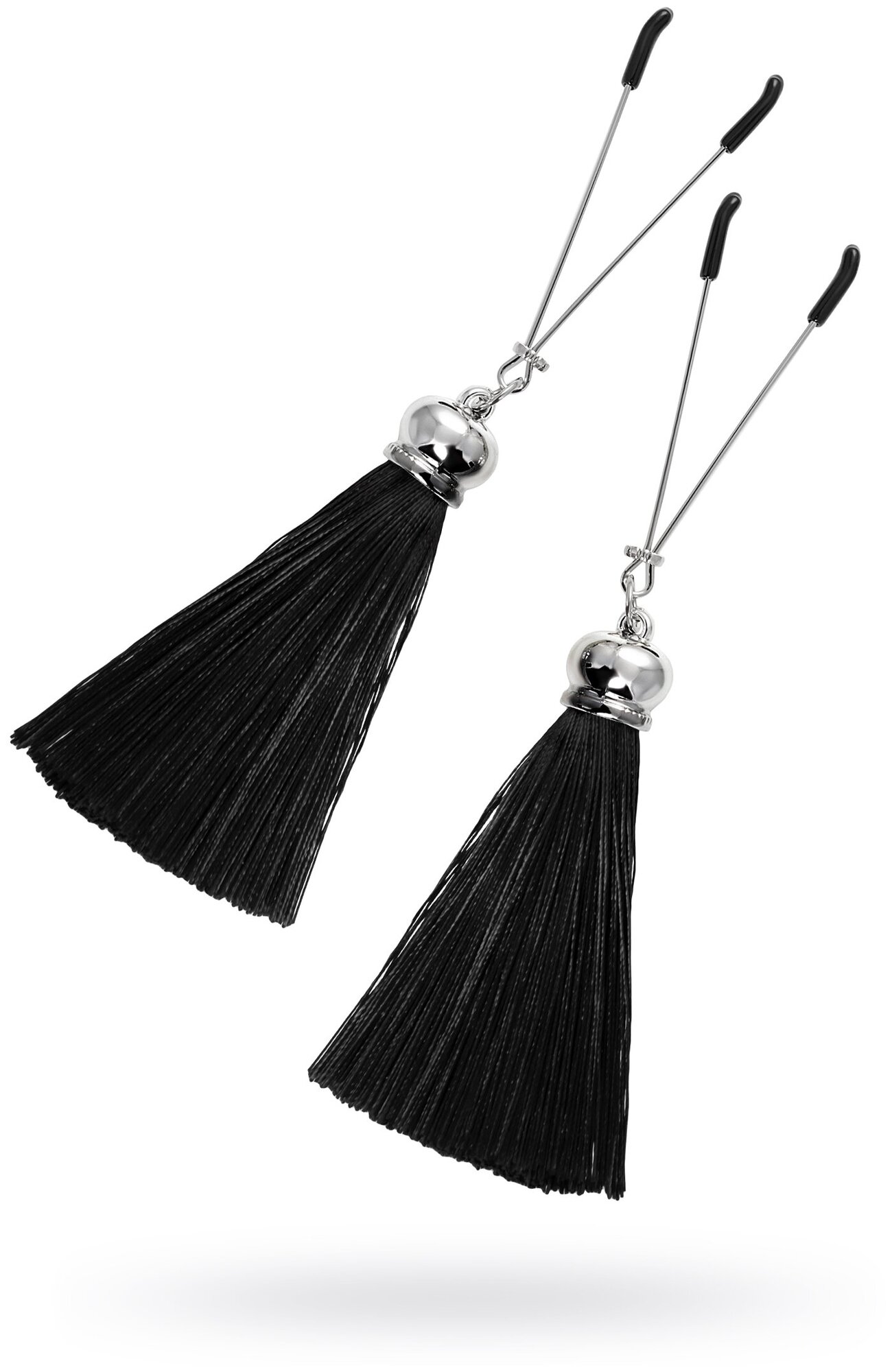 Зажимы на соски «вилки» с кисточками из замши Pecado BDSM, металл, черный