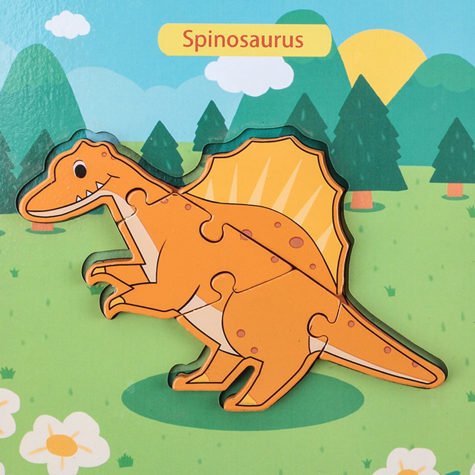 Детская деревянная трехмерная плоская головоломка в виде животного-Спинозавра