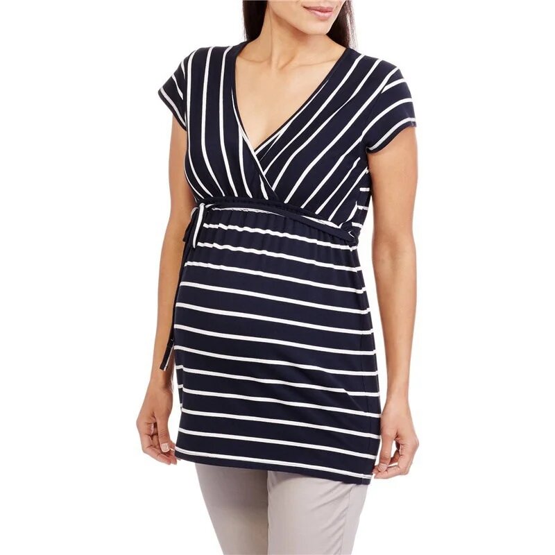 Футболка Chivry для женщин и мам Одежда для беременных Футболки для кормящих мам Полосатые топы с коротким рукавом Одежда для кормления грудью