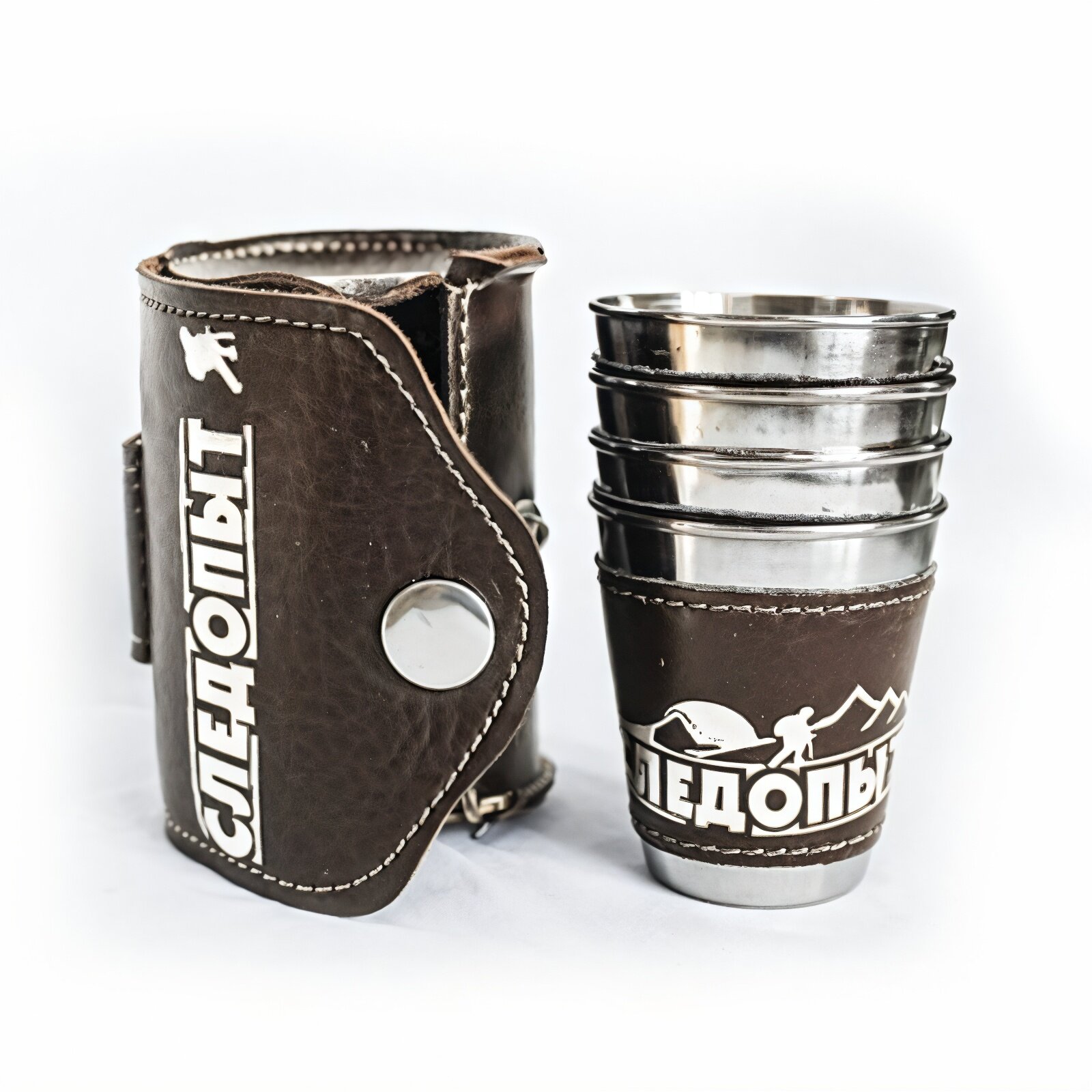 Набор подарочных рюмок СЛЕДОПЫТ 60 мл, в кожаной тубе (4 шт.)