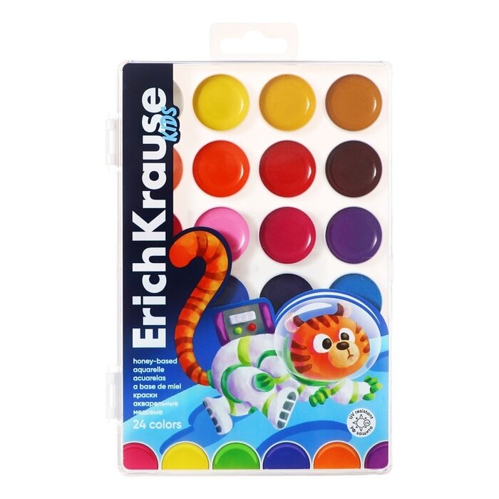 Акварель Erich Krause "Jolly Friends" медовая, УФ-фильтр, 24 матовых насыщенных цвета, в коробке