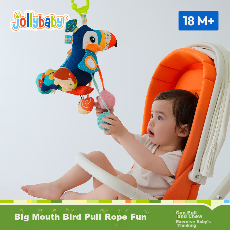 Jollybaby Baby 0-1 Year Old Head-Lifting Practice, Grasping Training, Stroller Toy Pendant, Bed Bell, Big Mouth Bird Pull Rope Pull-Play