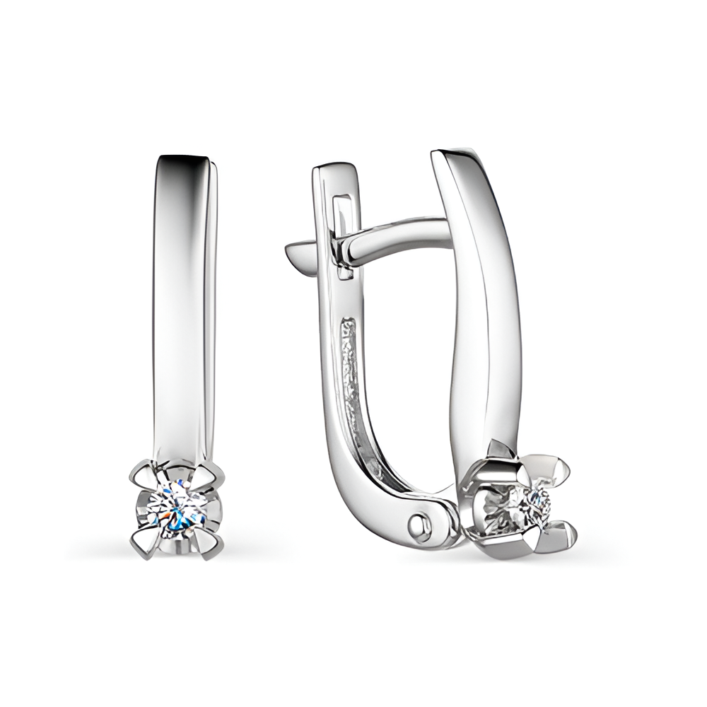 Серьги, белое золото, 585 проба, родирование, бриллиант