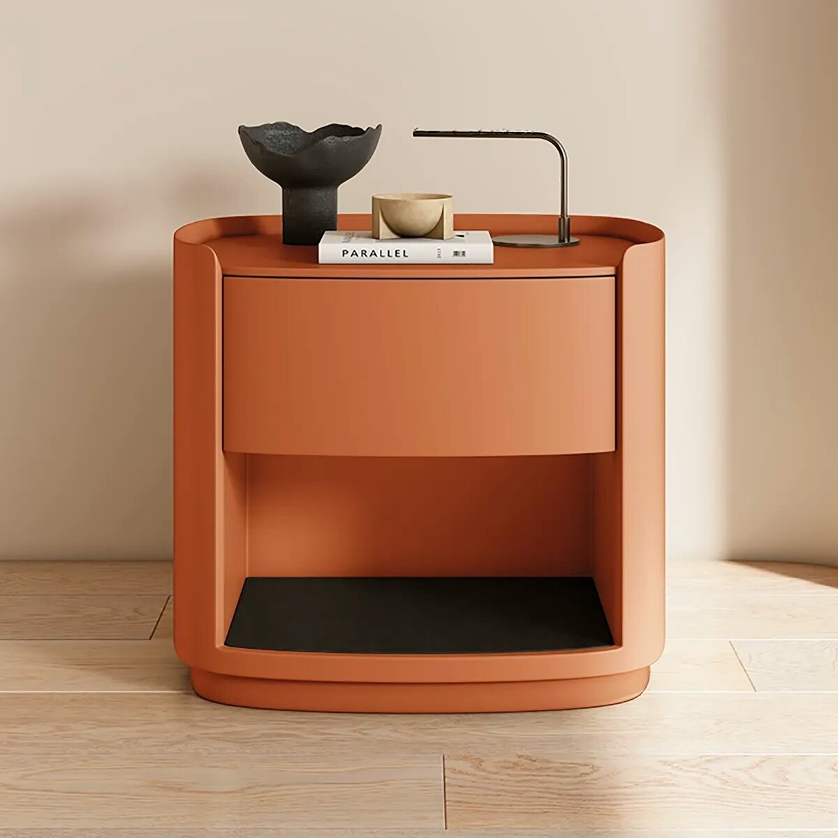 Тумбочка прикроватная с одним ящиком в современном стиле обитая экокожей Nomi 50 см (оранжевый)