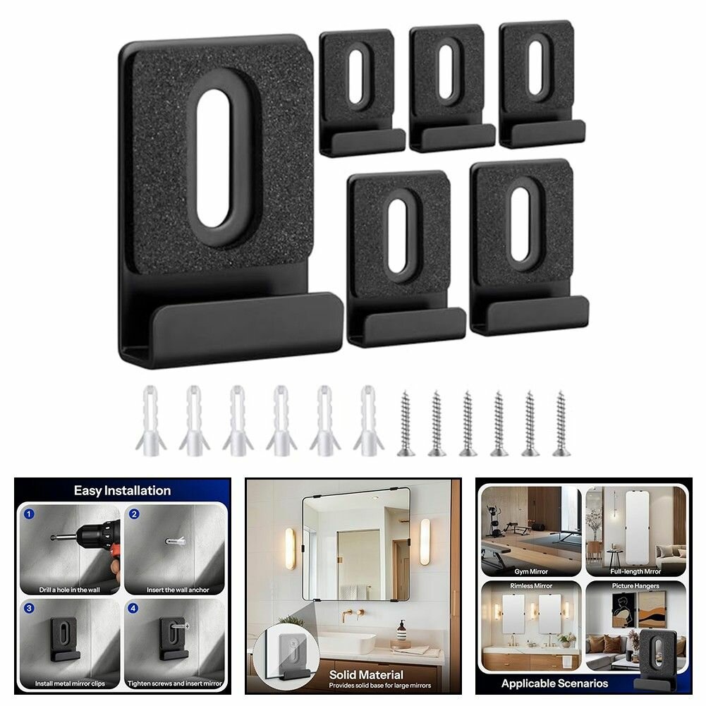 OZ-GBGR-6 штук в упаковке, зажимы для зеркал с винтами, настенное крепление, зажим для кронштейна, черный цвет