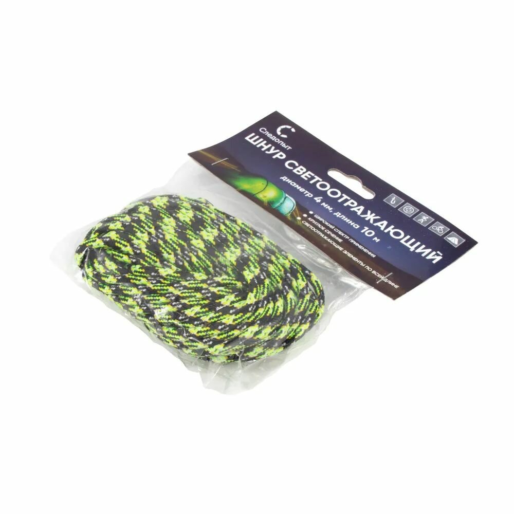 Шнур светоотражающий ф4 10м черный-лимонный (Следопыт)