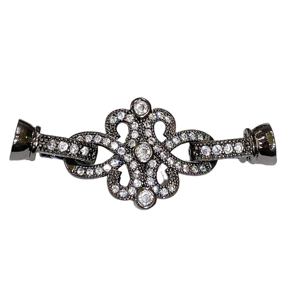 Застежка медная с цирконием, серебряного цвета, Metal Black