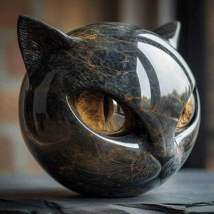 Luxury Black Cat Stone Sculpture Роскошная резьба по камню в виде черной кошки