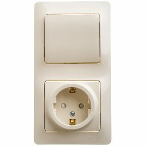 SE Glossa Беж Блок: Розетка 1-ая с/з со шторками и 1-кл. выключатель GSL000270