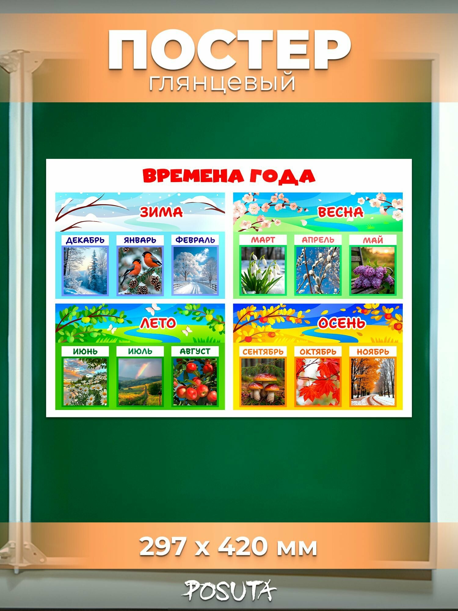 Обучающий плакат для детей Времена года