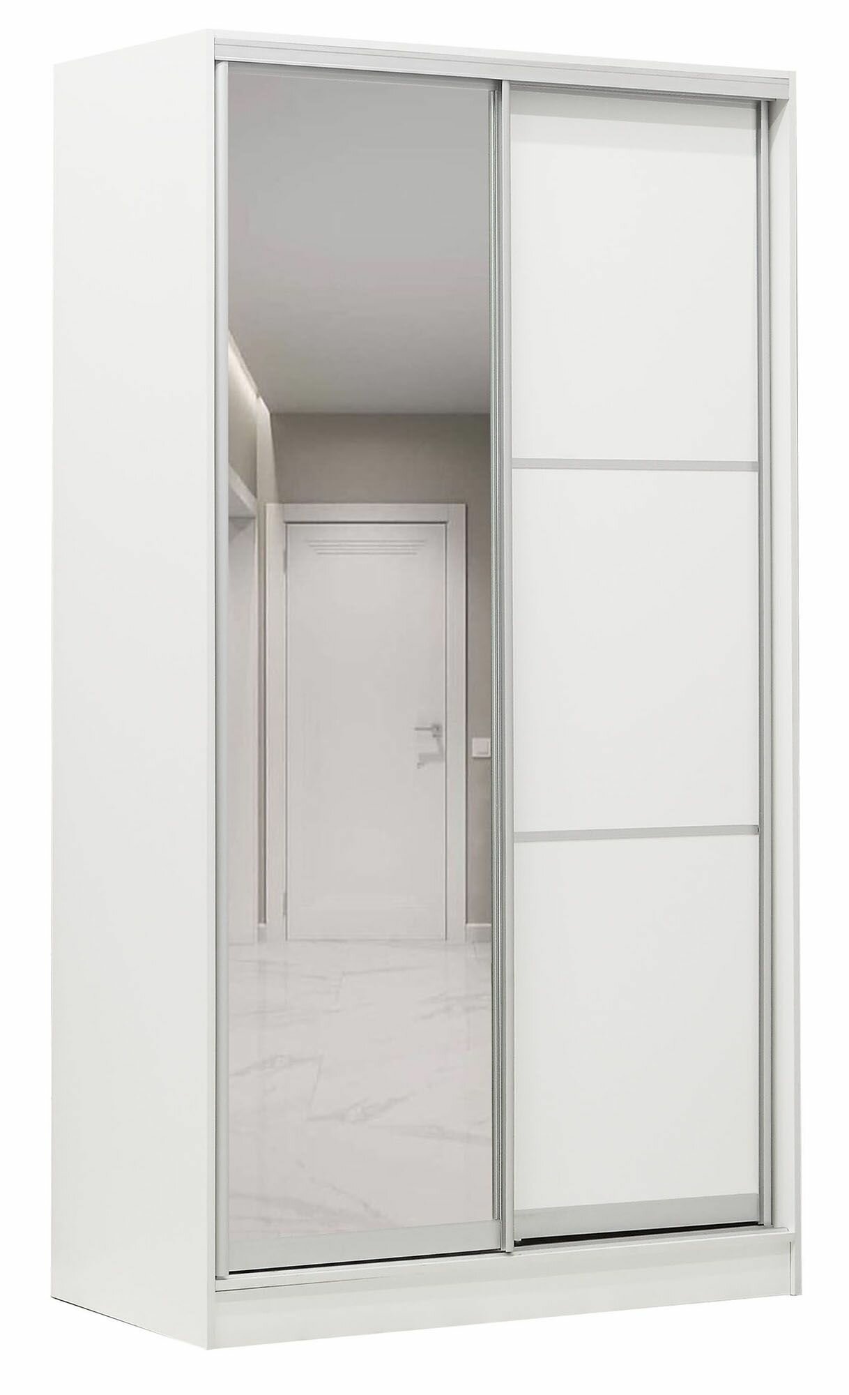 Шкаф-купе двухдверный со вставками и зеркалом 121х59х230 вариант 4, белый жемчуг