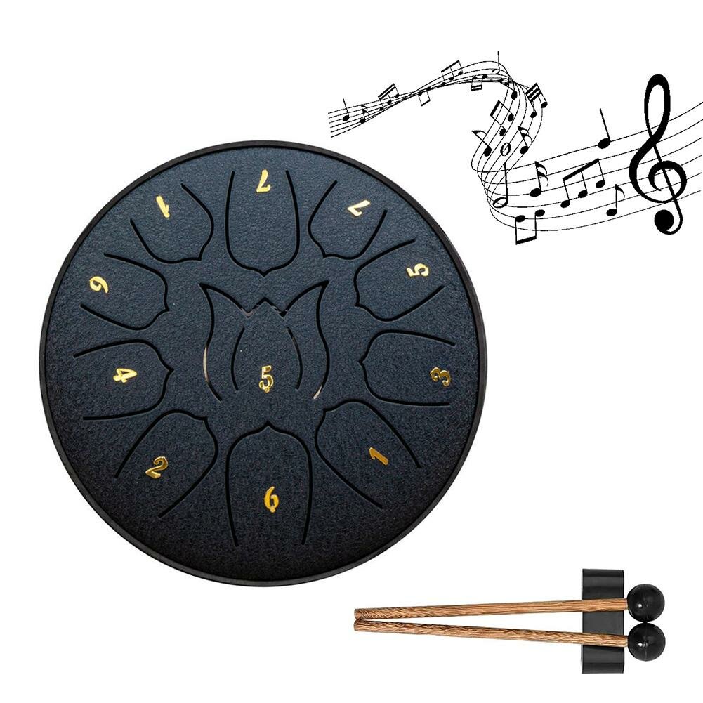 Дождевой Барабан Для Сада - 6 Дюймов, 11 Тонов, Карбоновая Сталь, Тон D, Комплект С Молоточками и Сумкой