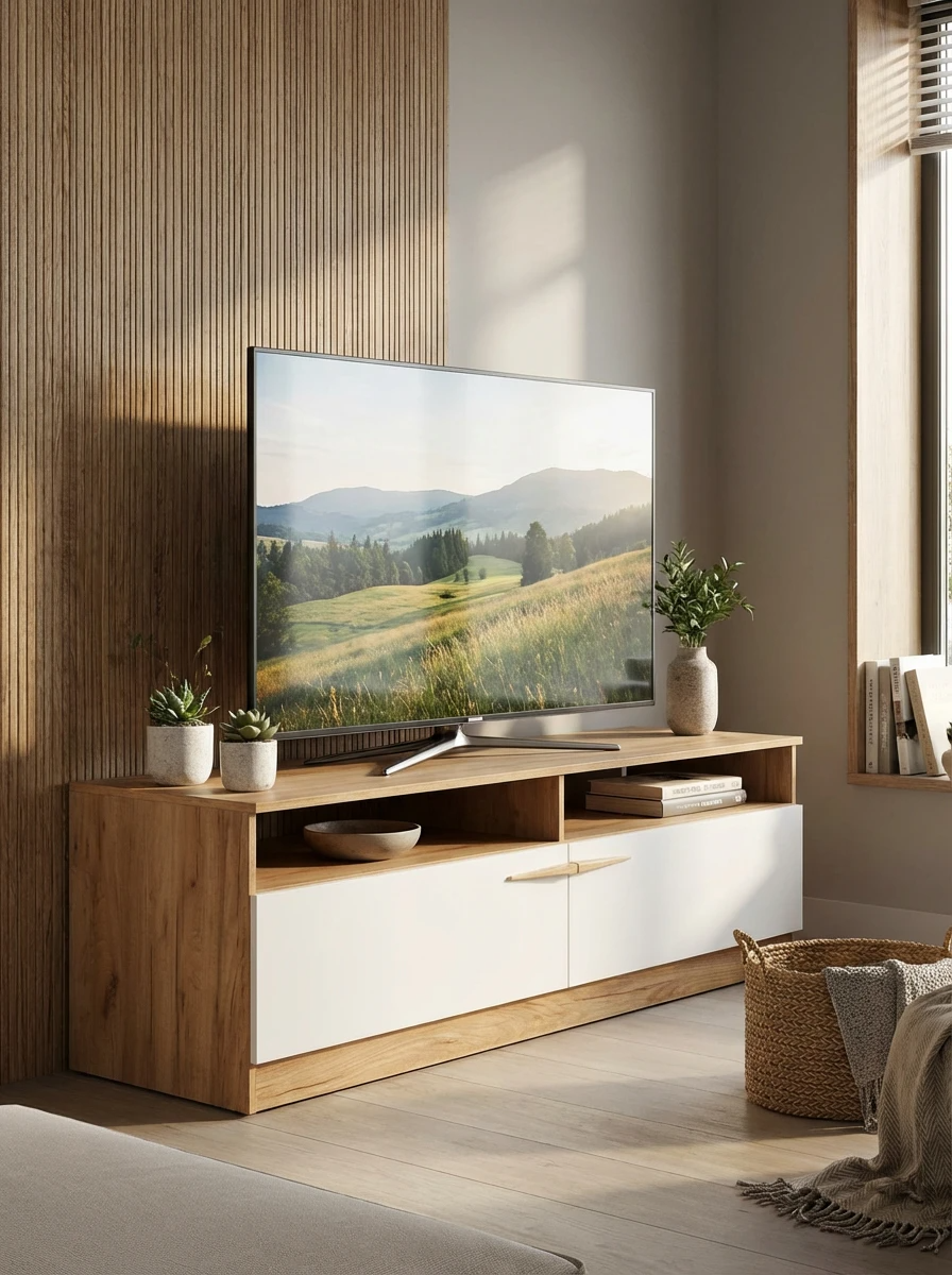 Тумба под телевизор напольная Аравия, 170х53х47.8 см, 2 ящика, 3 полки, Дуб золотой/Белый