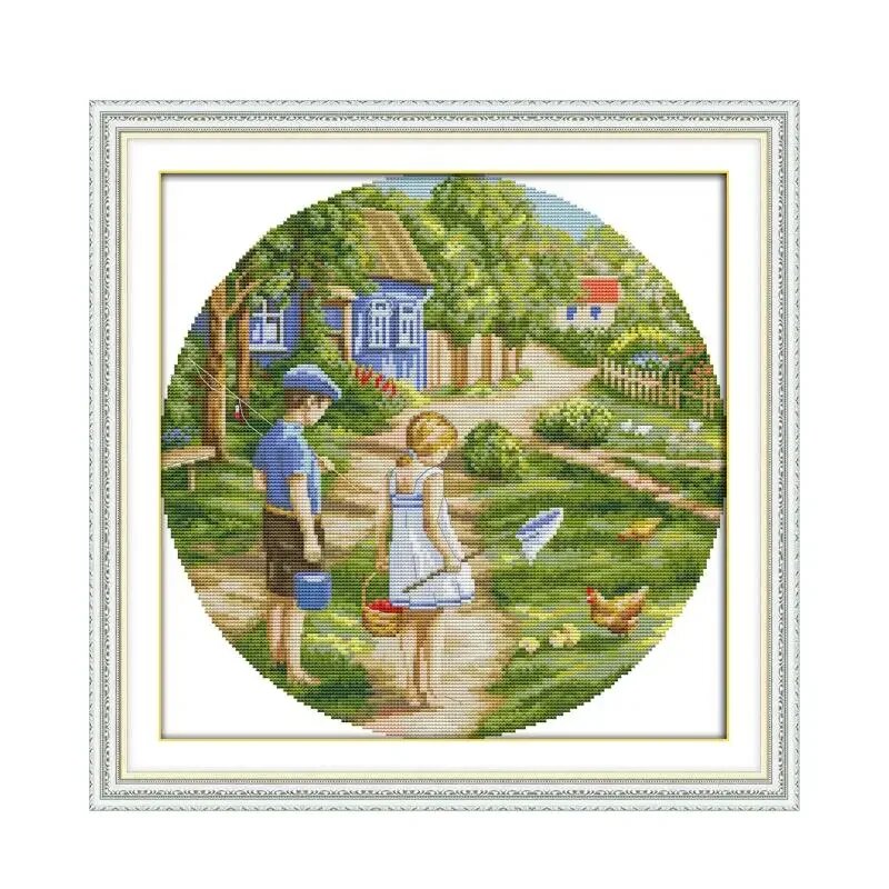 Детский набор для вышивки крестом в форме сердца Aida 14ct 11ct, канва с принтом, вышивка, сделай сам, рукоделие ручной работы