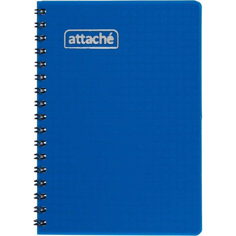 Блокнот А6,60л, гребень слева, обл. пластик, клетка, Attache Plastic, синий