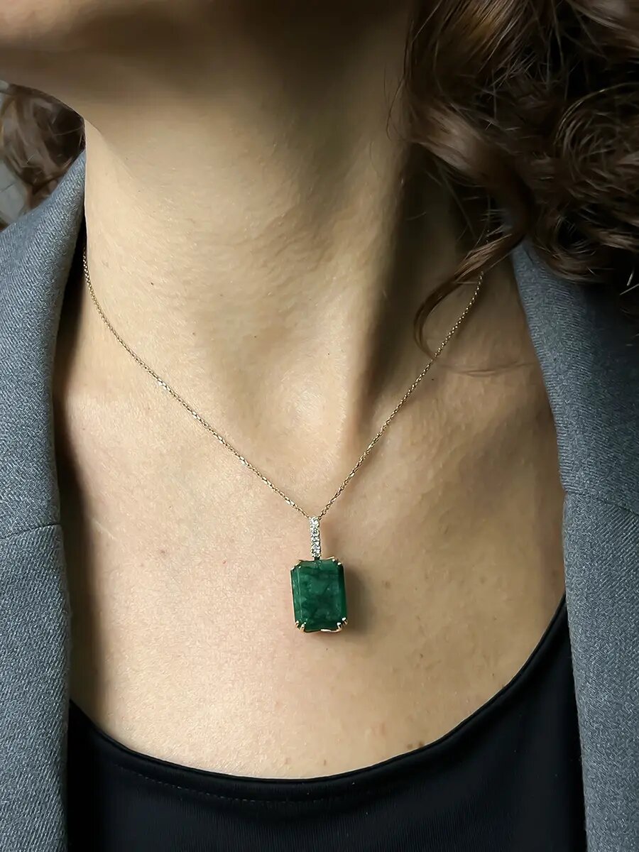 Подвеска, желтое золото, 585 проба, бриллиант, изумруд