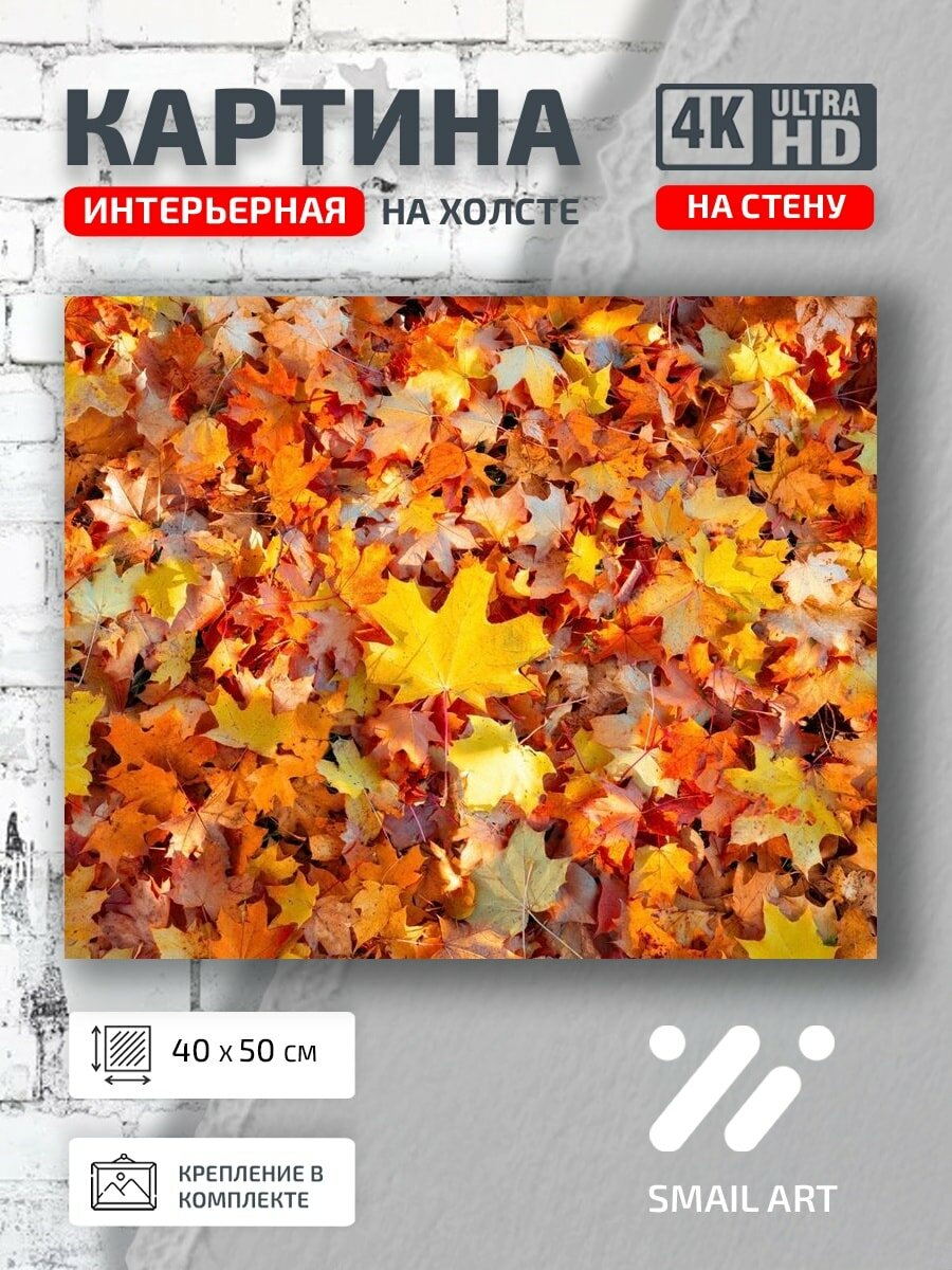 Картина на холсте интерьерная 40 на 50 на стену Кленовые листья для кабинета пейзаж
