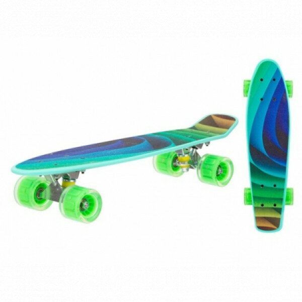 Скейтборд пластиковый с принтом, широкие колеса PU со светом, стойка: алюминиевая, 56*15 см. IT106597