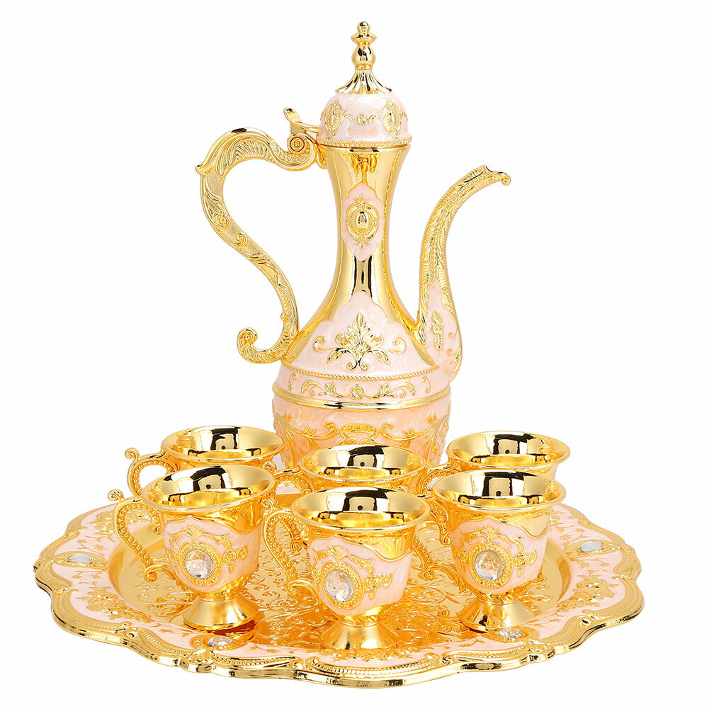 Metal Wine Drinking Cups Hip Flask Set Russian Style Home Art Crafts Wedding GiftWhite and Pink