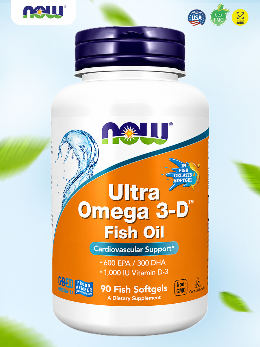 Now Ультра Омега 3-Д 600/300 мг 90 мягких капсул, Ultra Omega 3-D 600EPA/300DHA 90 softgels