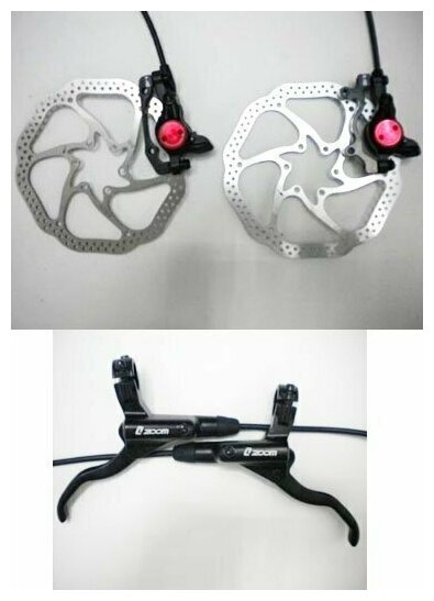 Гидравлические тормоза ZOOM HD-875 для горного велосипеда 160 мм F: 800 / R: 1400 Комплект передний+задней гидролиний