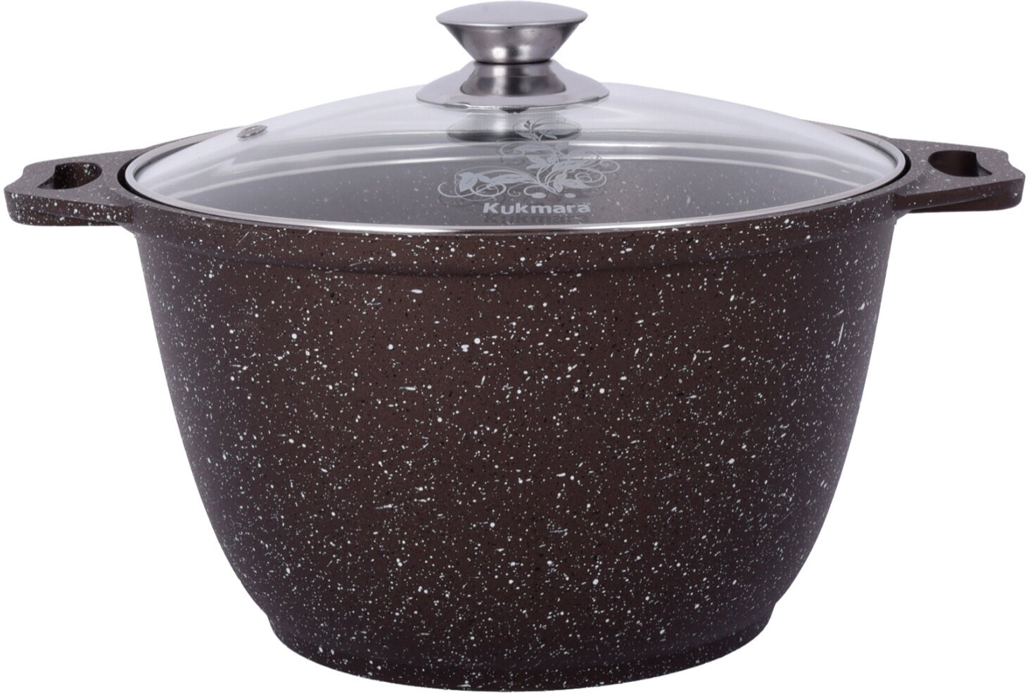 Кастрюля Kukmara 3 л, покрытие Мрамор кофейный, литой алюминий, со стеклянной крышкой 22см, кмк32а