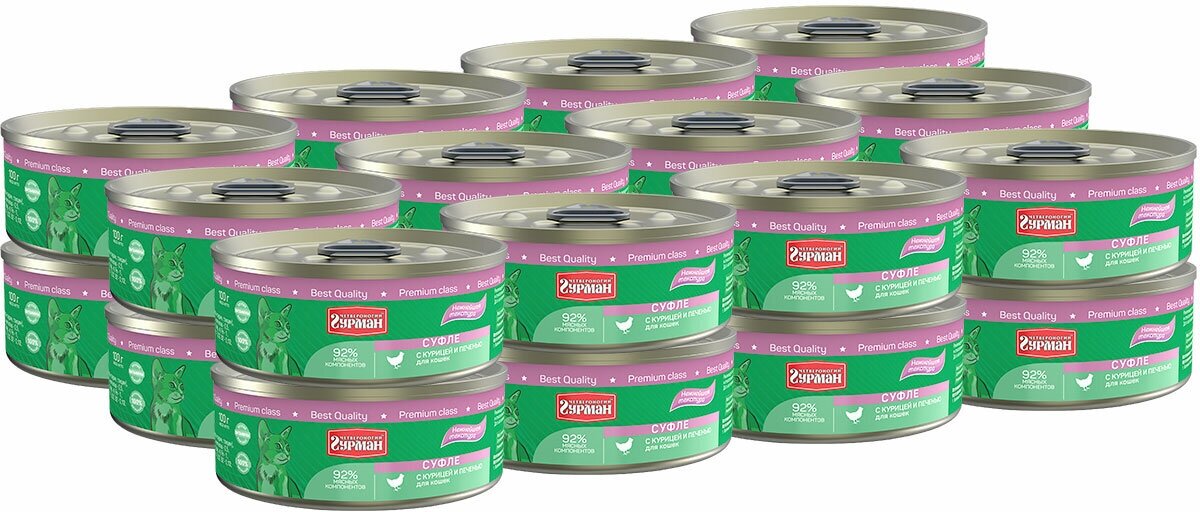 Четвероногий гурман суфле для взрослых кошек с курицей и печенью (100 гр х 24 шт)