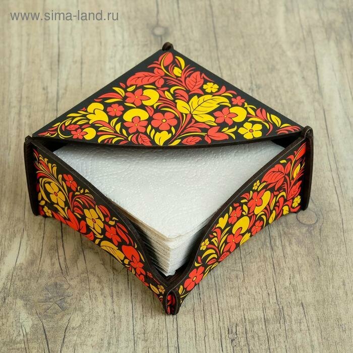 Салфетница Дарим Красиво Хохлома, дерево, 13.5×7 см, цветная