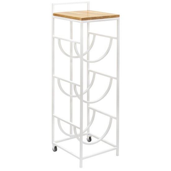 Подставка для бутылок Greenween 3 со столиком для кулера из дерева и с колесами, белая