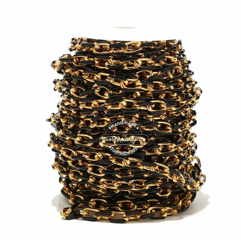 Золотая кубинская цепочка Rolo Cable Link из нержавеющей стали 1 метр 8mm Dia-cut Black