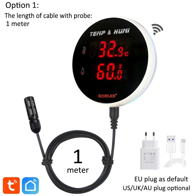 KONLEN Tuya датчик температуры и влажности with 1 meter cable