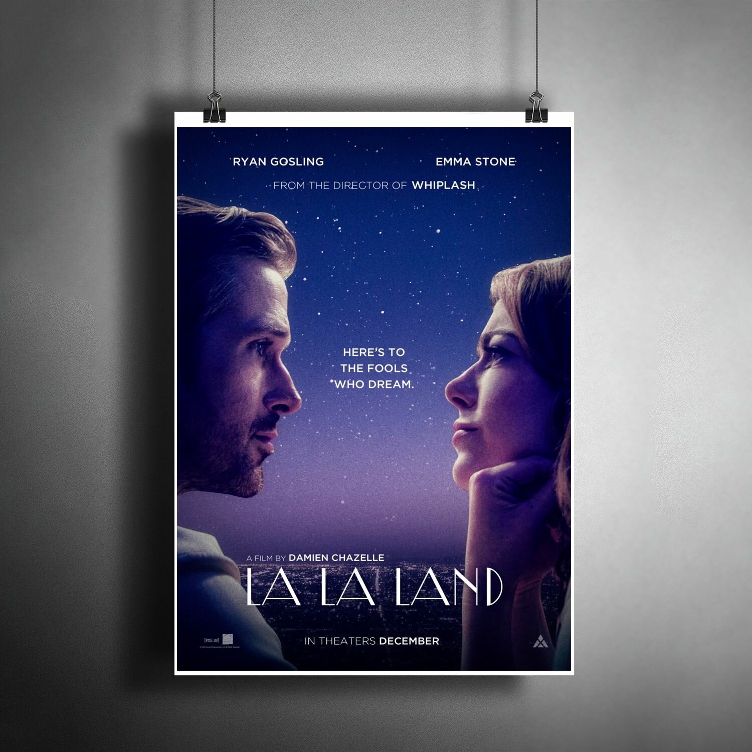 Постер плакат для интерьера "Фильм: Ла-Ла Ленд. La La Land. Райан Гослинг, Эмма Стоун"/ Декор дома, офиса, комнаты A3 (297 x 420 мм)