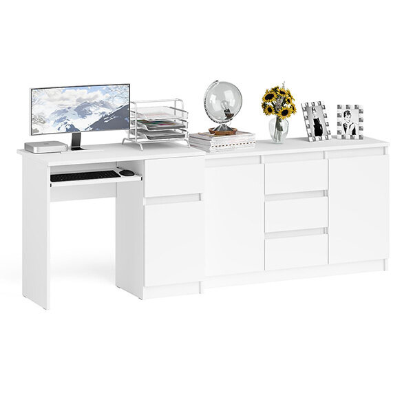 Стол компьютерный Мори МС-1 правый + Комод МК1200.3, цвет белый