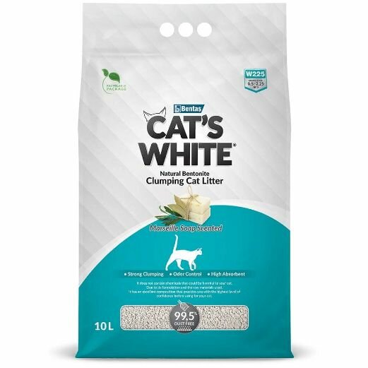 Наполнитель для кошачьего туалета CAT'S WHITE Marseille Soap комкующийся с ароматом марсельского мыла 10л