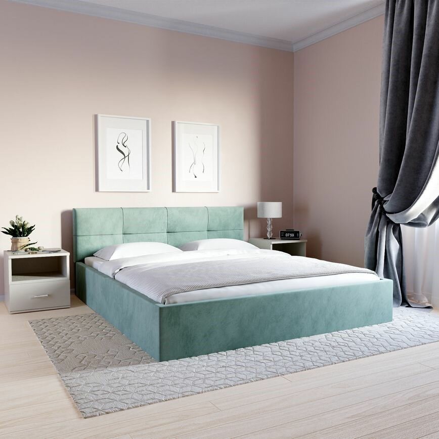 Кровать с подъемным механизмом NS Optima Lait мятный велюр, 160х190, без ножек