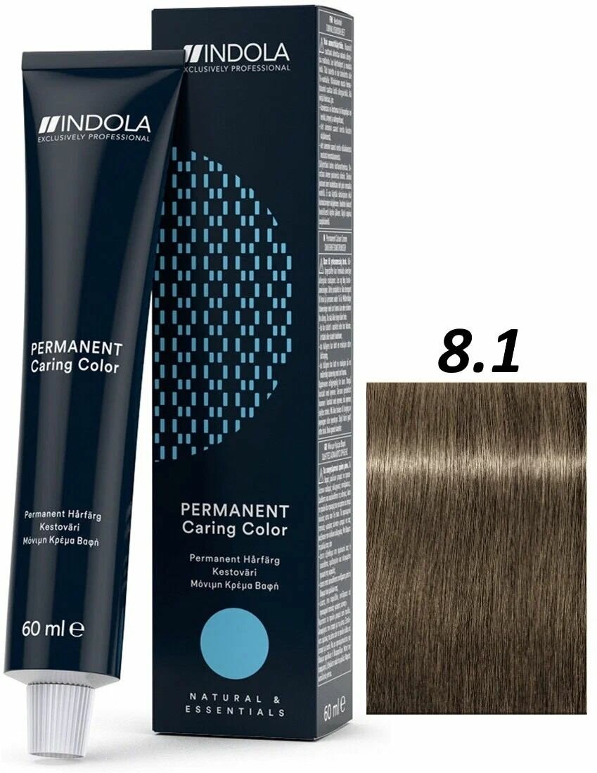 Indola Natural & Essentials 8.1 Светлый русый пепельный Перманентный крем-краситель для волос 60мл