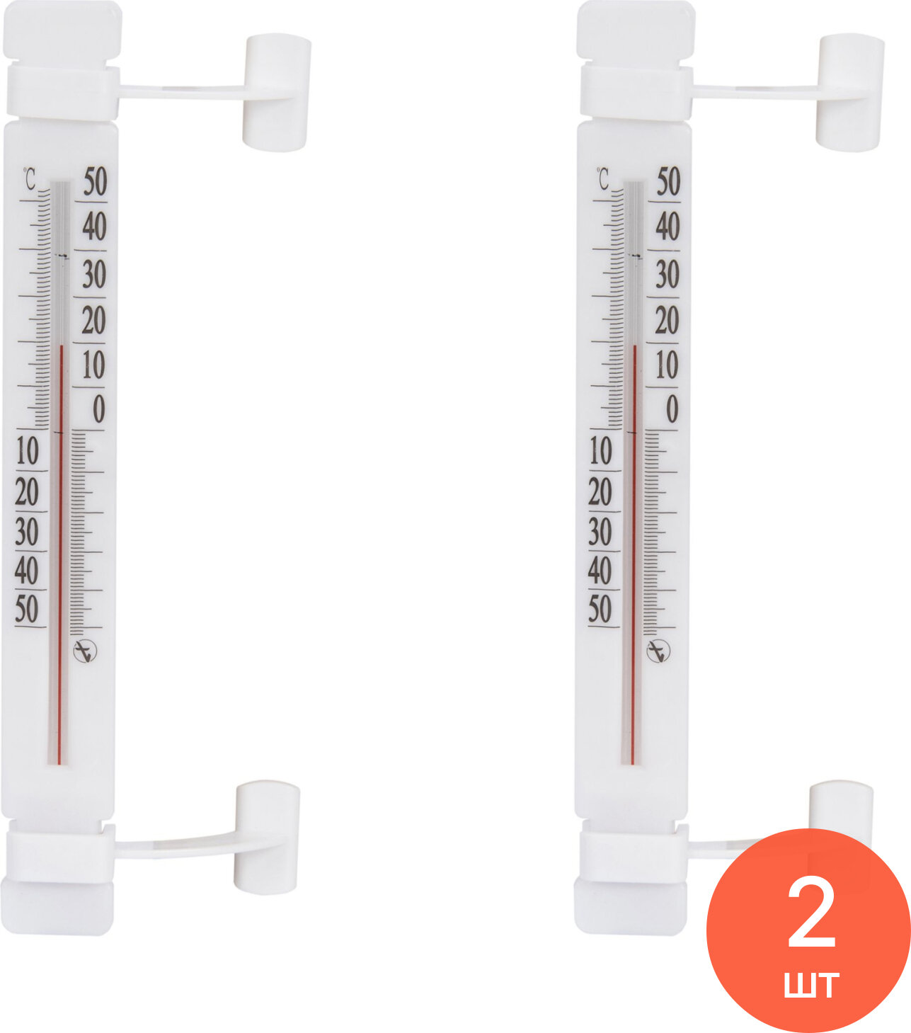 Термометр уличный Липучка без ртути, в корпусе из пластика и стекла, белый / градусник на окно (комплект из 2 шт)