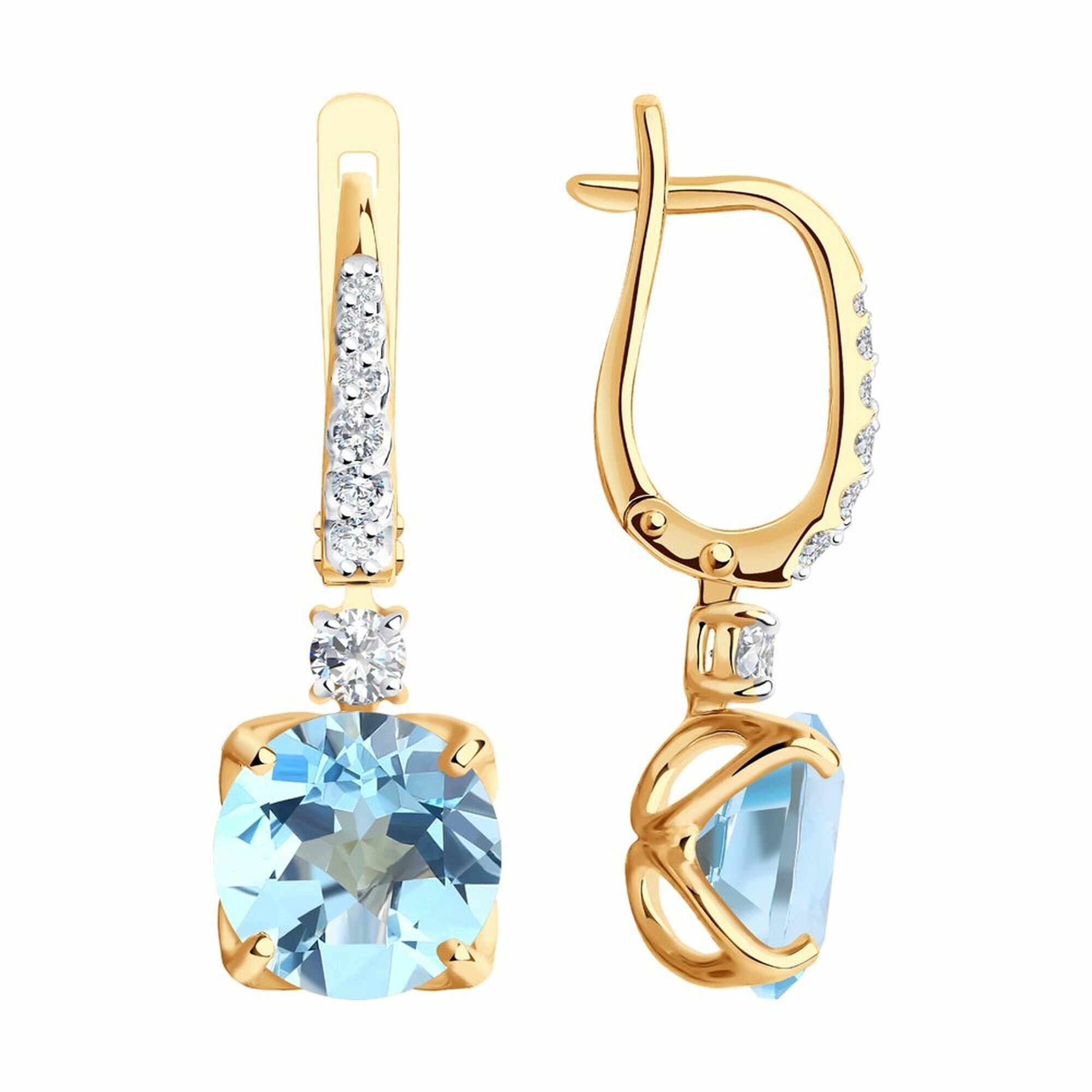 Серьги, красное золото, 585 проба, фианит, топаз