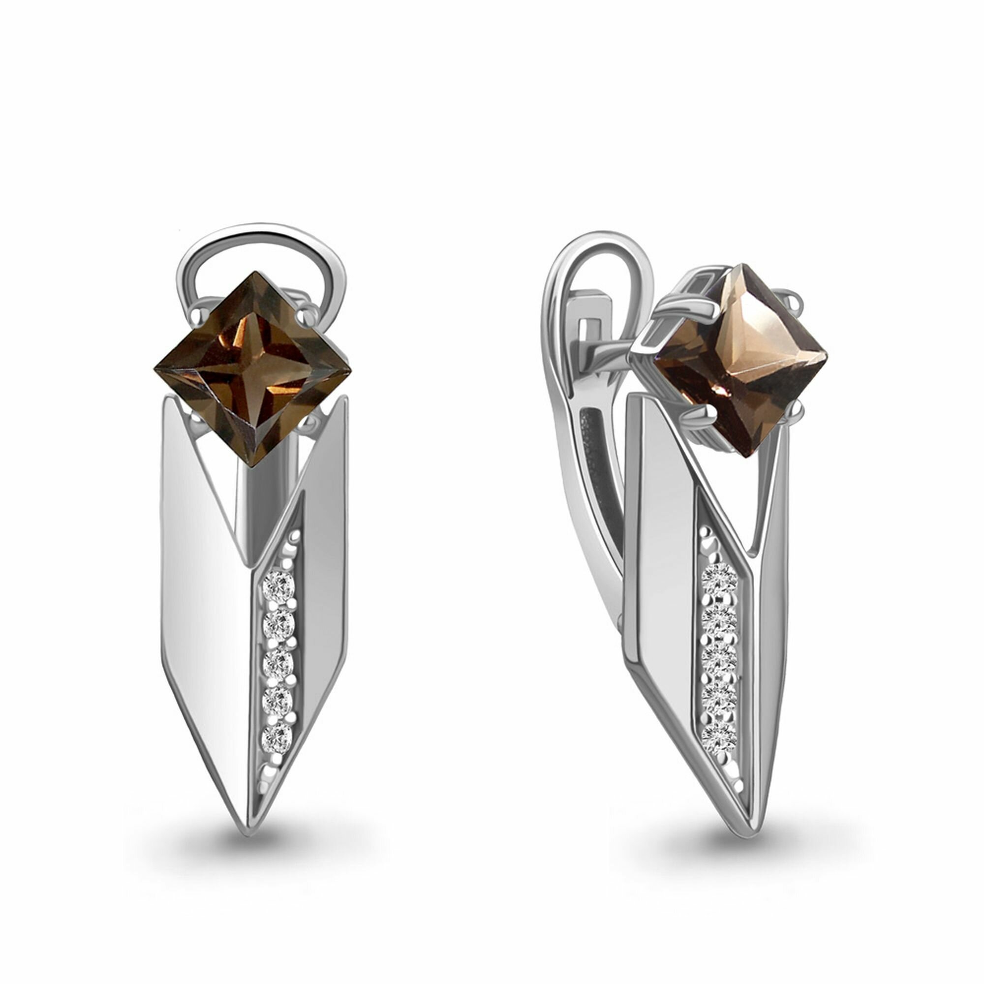 Серьги, серебро, 925 проба, родирование, кварц, фианит