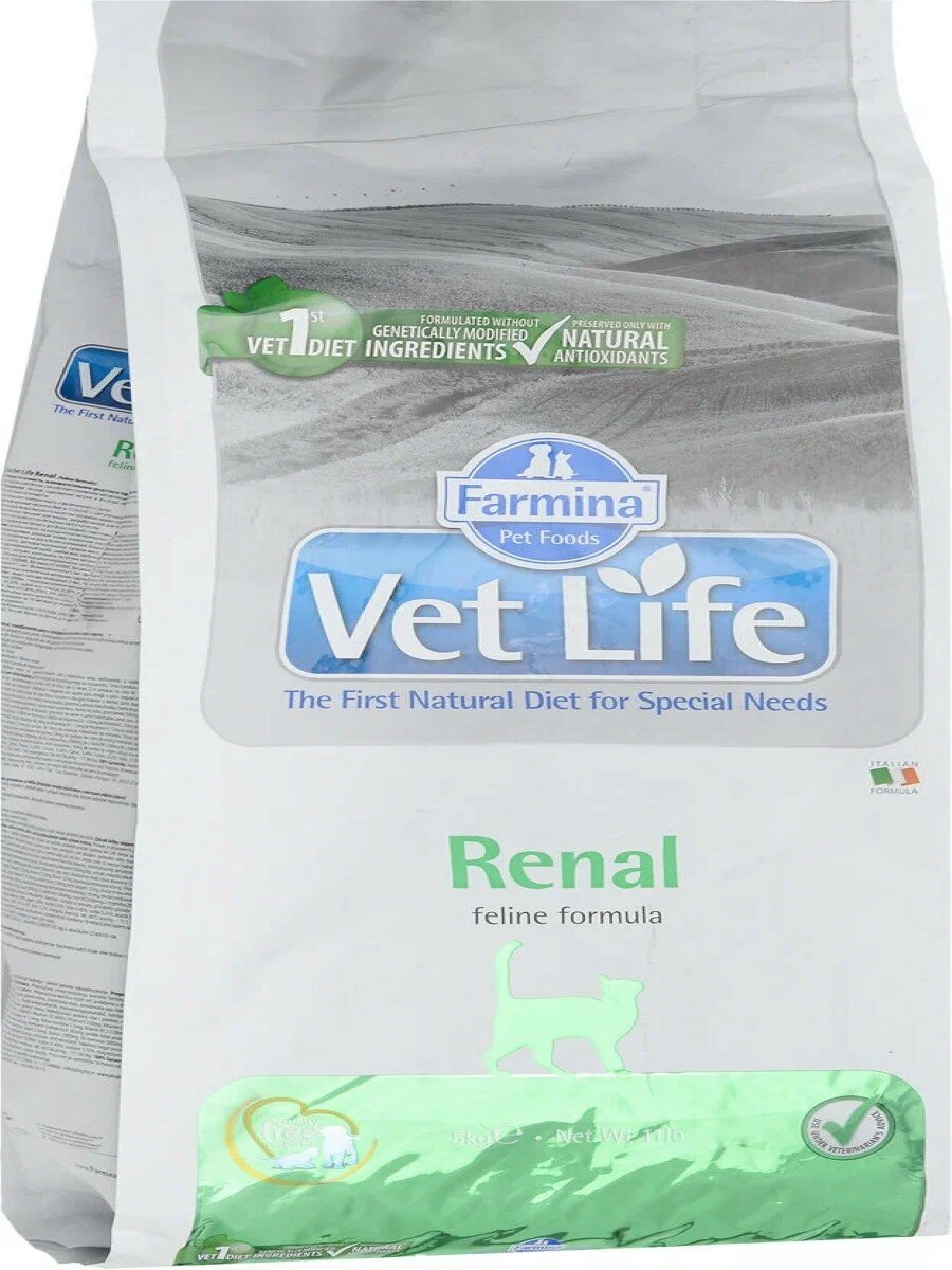 Farmina Корм сухой Vet Life Cat Renal для взрослых кошек при почечной недостаточности 5 кг