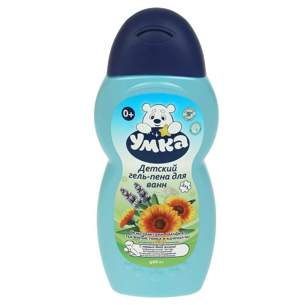 Детская гель-пена для ванн Заботливая мама "Умка", экстракты Шалфея, Тысячелистника, Календулы, 400 мл (373873)