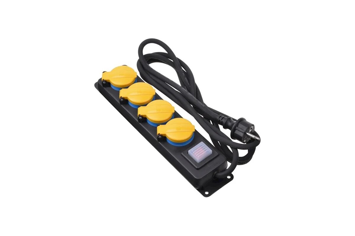 Энаргит Удлинитель электрический шнур с кнопкой G04PK, КГ 3х2,5 (4 розетки, 10 метров, IP44) G04PK-325-10-4-44