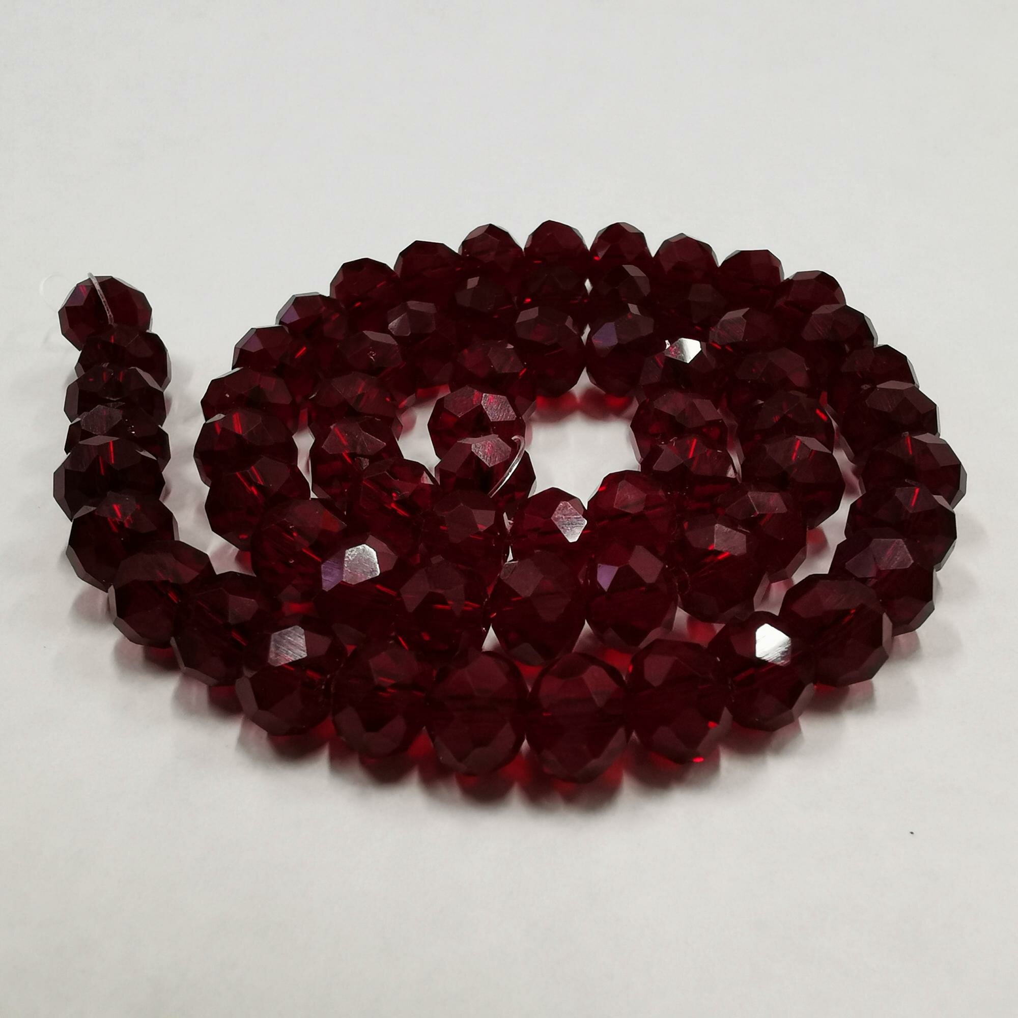 Бусины стеклянные, 8х6мм, граненые, рондели, тёмно-бордовые, 65 шт, низка