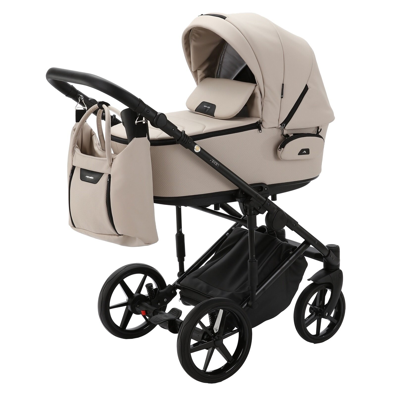 Коляска универсальная Adamex Zico Deluxe 2 в 1, Z-SA7 - Светло-бежевая эко-кожа