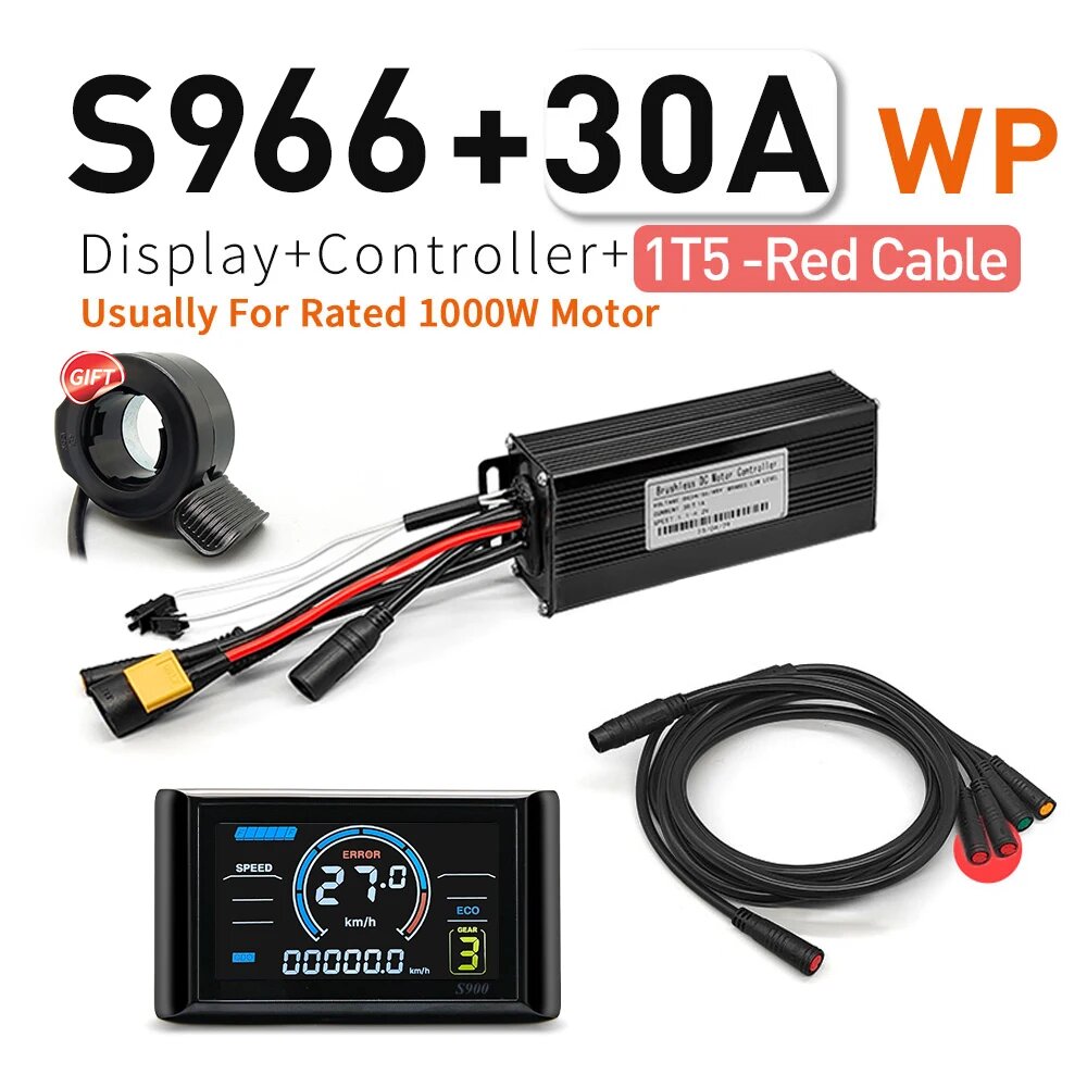 EZKT Синусоидальный водонепроницаемый контроллер Ebike 17A 26A 30A для электровелосипедов 30A with S966 1T5Red